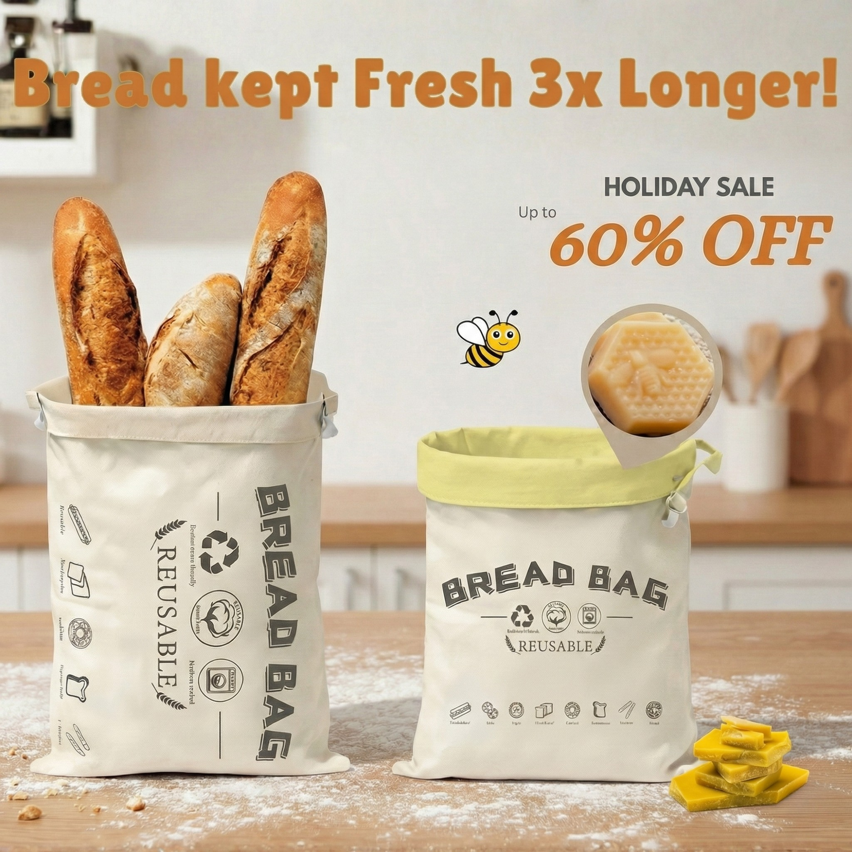Premium 100% Cotton-Beeswax Bread Bags – Velor